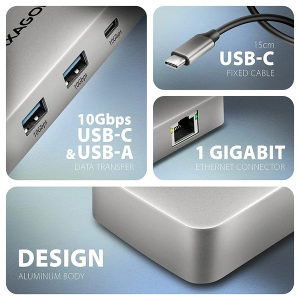Axagon HMC-CUB83X2 USB-C 10Gbps DUAL 4K DISPLAY 7in1 hub - B4B webaruház